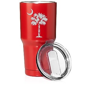 Smooth Body Tumbler Stainless Steel Vacuum Insulated Travel Mug Cup Gift Palmetto Tree South Carolina Palm Moon (Red, 30 oz)