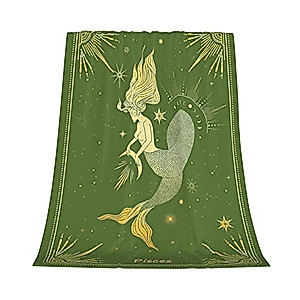 Pisces Zodiac Blanket Constellation Flannel Fleece Throw Blanket with Lucky Colors Winter Warm Astrology Gifts Blanket for Home Bed Couch 60"X50"