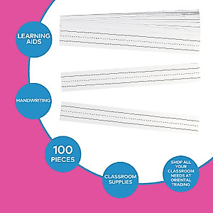 Fun Express 100 Sentence Strips for Classroom, 21½" x 3" Wide-Rule, Thick Paper Ideal for Handwriting Practice, Cardstock Paper for Teachers & Offices