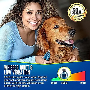 DEELOKI Dog Nail Grinder with LED Light Upgraded 2 Speeds Painless Pet Dog Nail Trimmers and Clipper Super Quiet Best Cat Dog Nail Clipper Kit for Large Small Dogs Pets Cats Breed Paws Quick Grooming