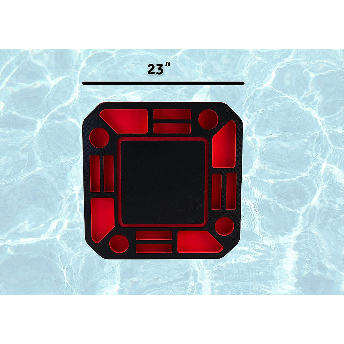 Polar Whale Floating Poker Table Red and Black Game Tray for Pool Beach Party Float Lounge Durable Foam 23 Inch Chip Slots Drink Holders with Waterproof Playing Cards Deck UV Resistant