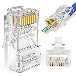 AOWIZ RJ45 Connector Cat5 Cat5e Pass Through RJ45 Ends Ethernet Modular Plug 100-Pack