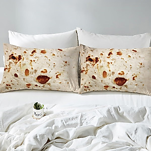 Burritos Tortilla Bedding Set for Adult and Kids Ultra Soft Giant Funny Realistic Food Bed Sheet Set Set Breathable Novelty Soft Flannel Taco Fitted Sheet Twin Size 2Pcs