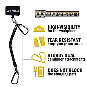 Drop Stop Mobile Phone Tether for Drop Damage and Theft Protection - Universal Phone Lanyard with Carabiners for Secure Vest Attachment - Tablet and Phone Carrier for Daily Activities (Black)