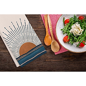 Abstract Boho Sun Sunshine Blue Sea Wave Kitchen Towels Tea Towels, 16 X 24 Inches Cotton Modern Dish Towels Dishcloths,Dish Cloth Flour Sack Hand Towel for Farmhouse Kitchen Decor,Boho Lovers Gifts