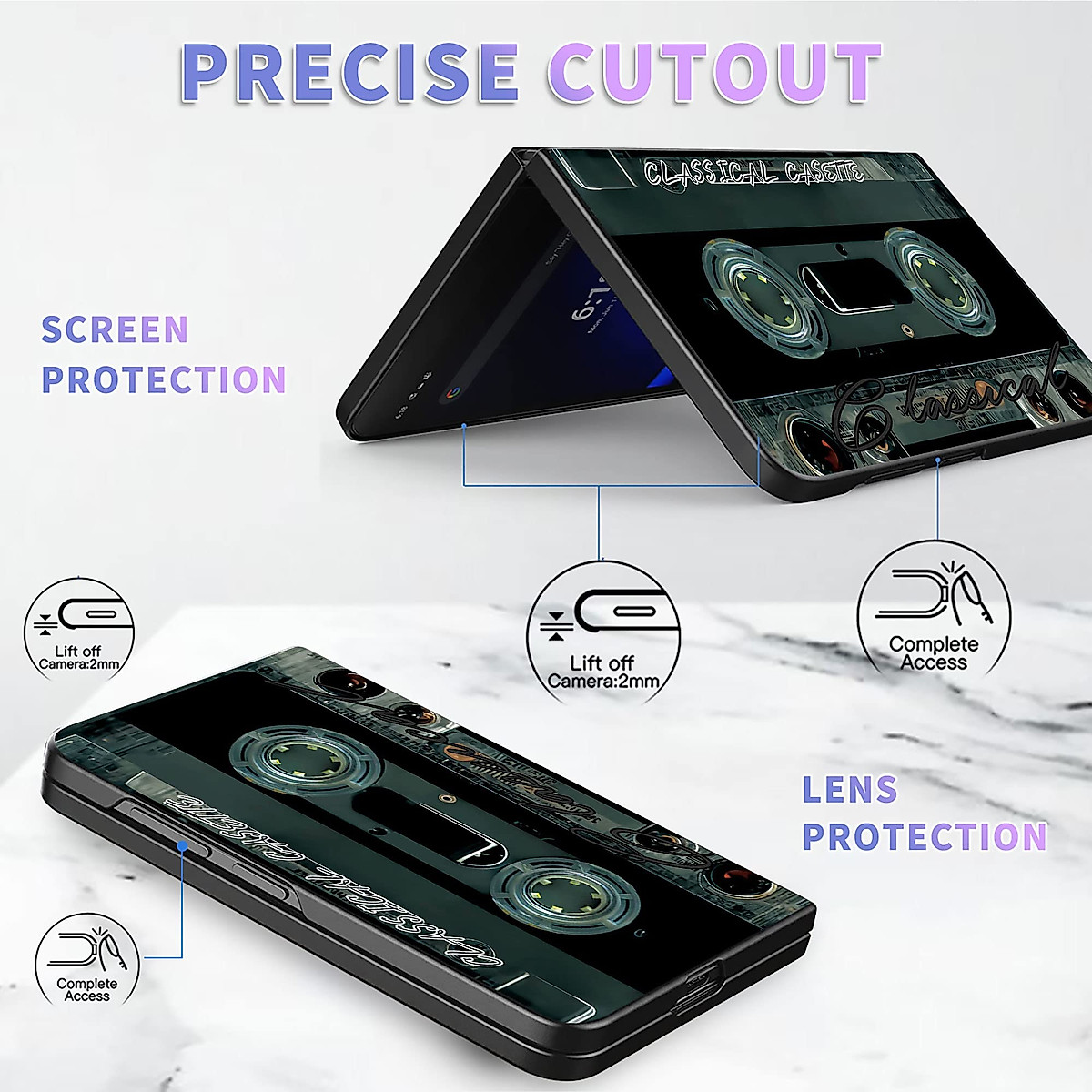 for Microsoft Surface Duo Case 8.1"(Not Fit Duo2) with Retro Classical Cassette Theme Design, RYUITHDJP for Microsoft Surface Duo Phone Case Stylish Shockproof Cover