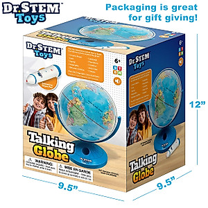 Dr. STEM Toys Talking World Globe with Interactive Stylus Pen and Stand, Colorful Map for Early Learning and Teaching - Includes Trivia, Q&A, and Music - 9 Inches in Height, Ages 6+