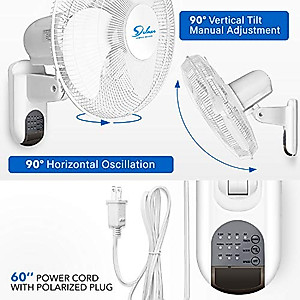 Simple Deluxe 16 Inch Adjustable Tilt, Digital Household Wall Mount Fans, 90 Degree, 3 Speed Settings, 1 Pack, White, 1-Pack, HIFANXWALLDIGIT16V5