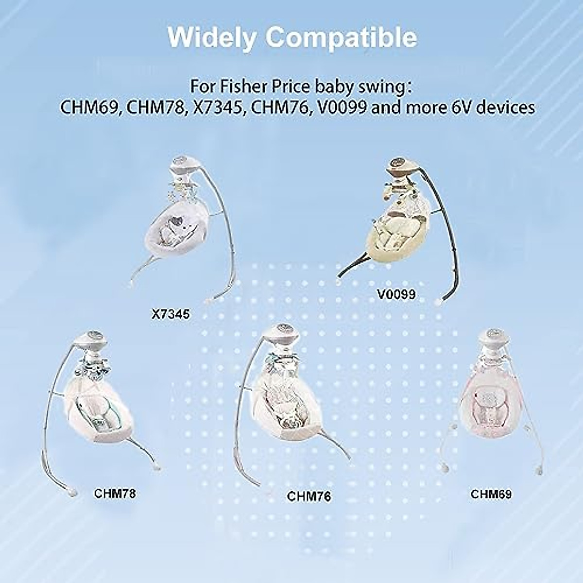 6V Baby Swing Power Cord AC Adapter Compatible for Fisher Price Ingenuity Cradle Swing, Boutique, SmartSize 2-in-1, Rainforest Cradle, Butterfly Ocean Wonders Swing Charger Supply Cable 6.6FT white