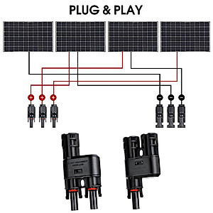LINXIU Solar Branch Connector Waterproof 2 to1 Branch Connectors Solid Copper Terminal for Parallel Connection Between Solar Panels 1 Pairs