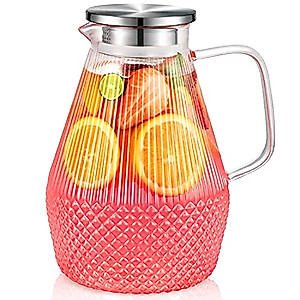 Glass Pitcher, veecom 80oz Glass Pitcher with Lid and Spout, Large Glass Water Pitcher for Juice, Lemonade and Hot&Cold Beverage, Iced Tea Pitcher for Fridge, Heat Resistant Glass Carafe with Brush