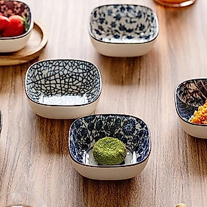 YXWXY Ceramic Snack Plate 4 Pcs Blue Style D Dessert Salad Plates 4.3Inch Ceramic Dishes Japanese Bowl Sushi Sauce Seasoning Dishes Dipping Bowls For Condiment Sushi Ketchup Bbq Party