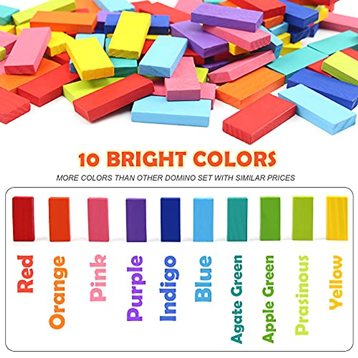 WOOD CITY 1000 Piece Dominoes Set for Kids with Extra 20 Blocks, Colorful Dominos Tiles for Building, Stacking, Racing, Tumbling, Wood Domino with Storage Bag and Box, Educational Toy