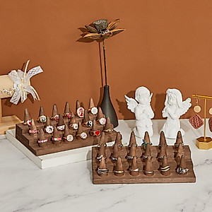 Juexica Wood Ring Display 2 Pieces Ring Holder for Jewelry Wooden Ring Stand Jewelry Counter Showcase 3 Step Ring Organizer for 18 Rings Storage Selling (Brown)