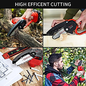 Mini Chainsaw Cordless - 4 inch Handheld Mini Electric Chainsaw, Portable Battery Powered Chain Saws for Tree trimming Branch Wood Cutting（2 Batteries and 2 Chains）
