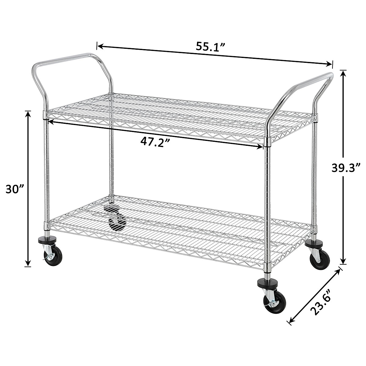Finnhomy 2-Tier Commercial Grade Rolling Cart, Heavy Duty Utility Cart, Carts with Wheels and Handles, Kitchen Cart on Wheels, Metal Serving Cart with 700 lbs Capacity, Shelf Size 24" D x 48" W, NSF