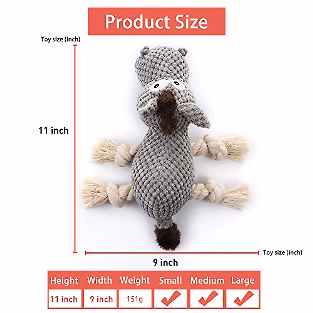 Sedioso Dog Toys, Dog Plush Toy for Large Breed, Cute Squeaky Dog Toys with Crinkle Paper, Dog Chew Toys for Puppy, Small, Middle, Big Dogs (Donkey(Grey))