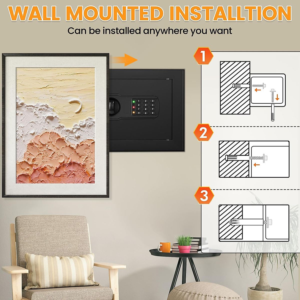 GHJGAGE 2.0 Cubic Large Safe Box Fireproof Waterproof, Anti-Theft Fireproof Safe with Digital Keypad & Mute Function, Security Home Safe for Money Firearm Documents Valuables