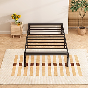 KUJIELAN Black Thickened and Reinforced Metal Bed Frame - Structurally Stable 14 Inch Steel Bar Supported Bed Frame,Easy to Assemble and Transport Bed Frame Under Bed Storage, Twin