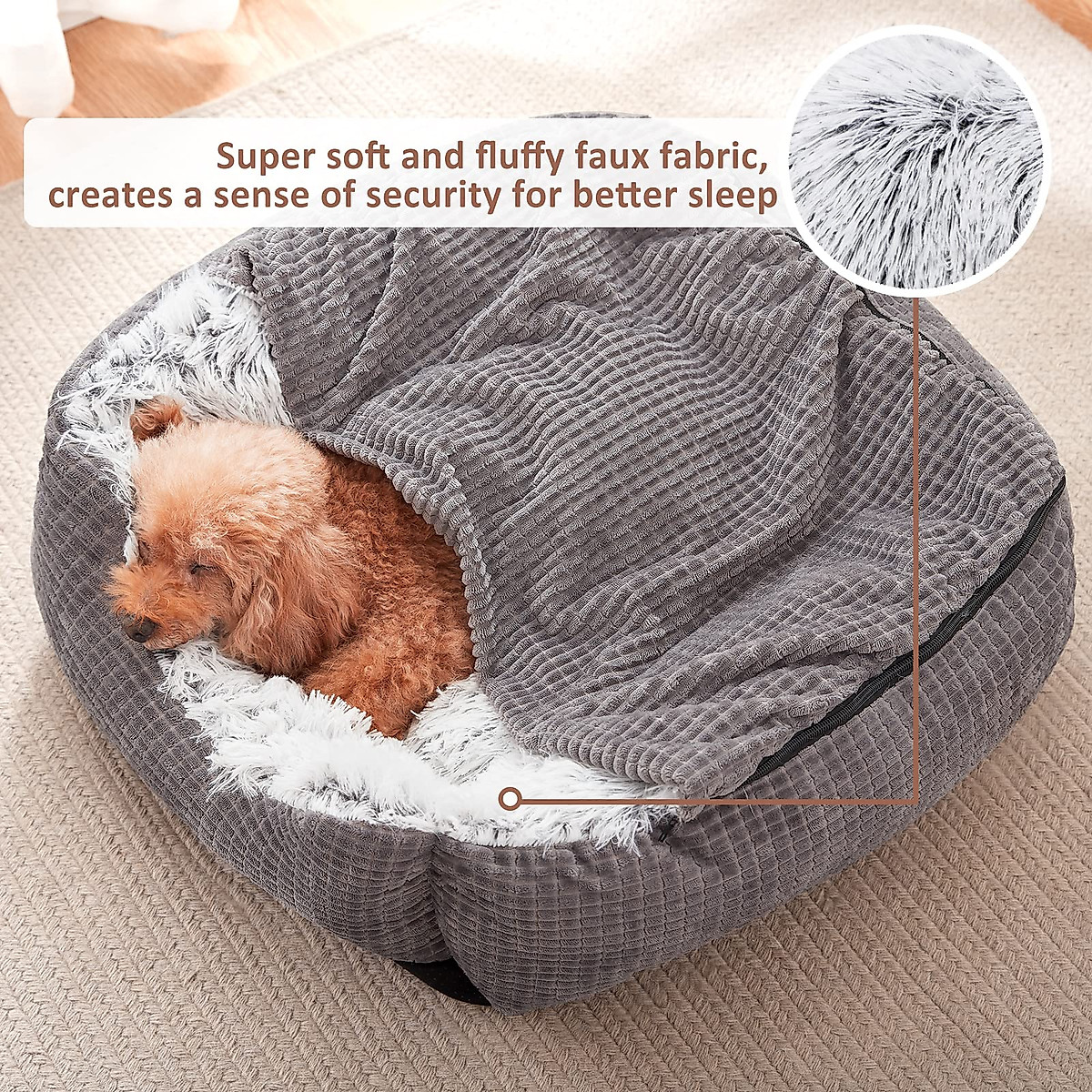 MIXJOY Dog Beds for Large Medium Small Dogs, Rectangle Cave Hooded Blanket Puppy Bed, Luxury Orthopedic Cat Beds for Indoor Cats, Warmth and Machine Washable (30 inches, Grey)
