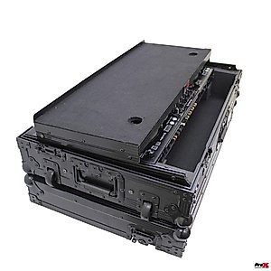ProX Flight Case for Pioneer DDJSX3/1000 SRT Controller with 2U Rack Space,Sliding Glide Laptop Shelf,Wheels and LED Kit-Black on Black Design-XS-SX1K2UWLTBLLED