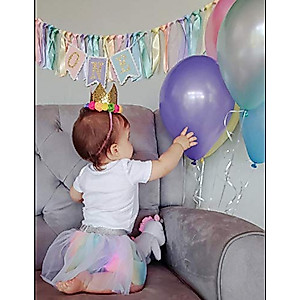 Rainbow High Chair Banner for 1st Birthday - Baby Girl Rainbow Smash Cake for Photo Props, First Birthday Photo Background, Macarons Color Ribbon (Rainbow High Chair Banner)