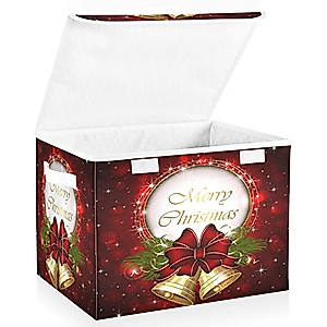 xigua Merry Christmas Storage Bins with Lids Foldable Large Cube Storage Boxes with Handles for Home Bedroom Closet Office (16.5x12.6x11.8 in)#46