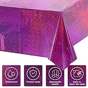 4 Pack Iridescence Plastic Tablecloths Shiny Disposable Laser Rectangle Table Covers Holographic Foil Tablecloth Iridescent Party Decoration Birthday Bridal Wedding Christmas 54" x 108"(Pink & Purple)