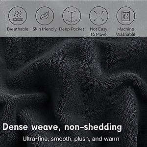 LweiPsqLin Velvet Fitted Sheet King Size,Fleece Plush Bed Sheet Mattress Protector Cover with 15'' Deep Pocket Warm Fuzzy Bottom Sheet,Black (Not Include Pillowcases)