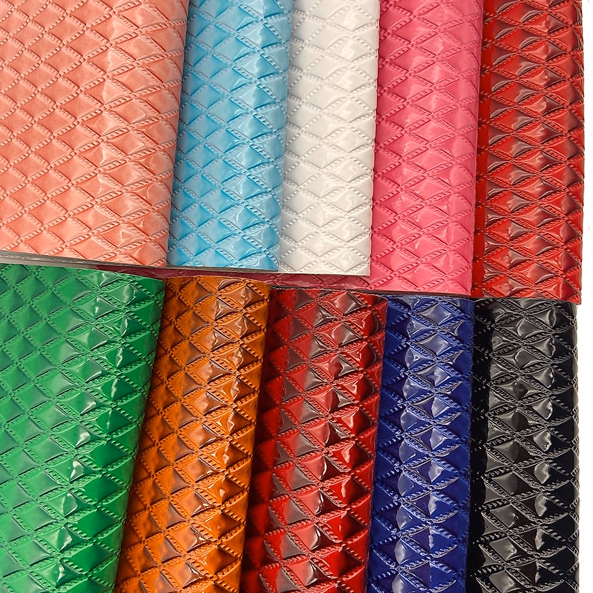 Glossy Geometry Vinyl Faux Leather Sheets, 12 x 54 inch Embossed Diamond Plaid Synthetic PU Fabric for DIY Handicrafts Keychains Pouches Making-Dark Red