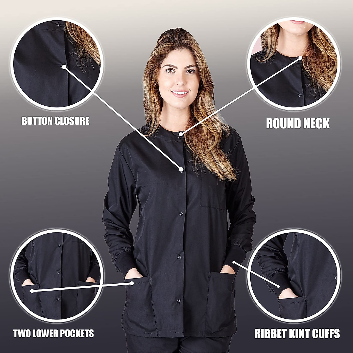 Women's Scrub Jacket Warm Up Medical Scrub Jackets for Women (Black, Medium)
