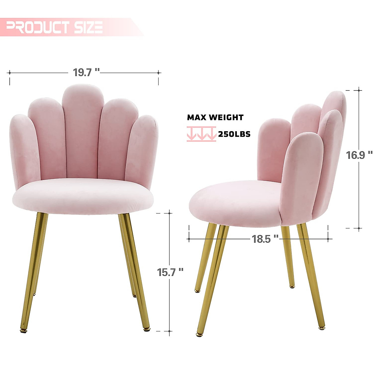 BOWTHY Vanity Chair for Makeup Room - Midcentury Modern Accent Velvet Chair with Back Support, Gold Legs for Living Room Bedroom (Pink)