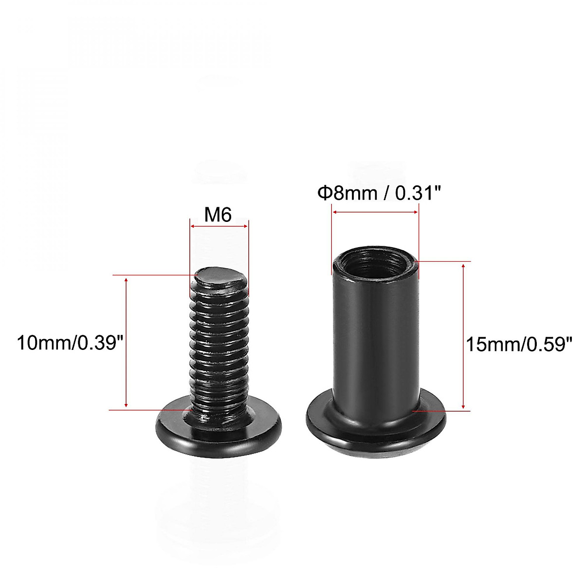 uxcell Screw Post Fit for 5/16"(8mm) Hole Dia, Male M6x10mm Belt Buckle Binding Bolts Leather Fastener Carbon Steel Black 10 Sets