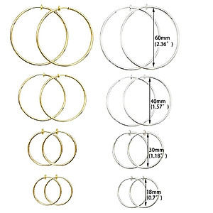Aganippe Gold/Silver Clip On Hoop Earrings for Women Non Piercing Earrings Jewelry Set Large Hoop Earrings for Women Teens Retractable Clip On Hoop Earrings (8 Pair gold silver earrings)