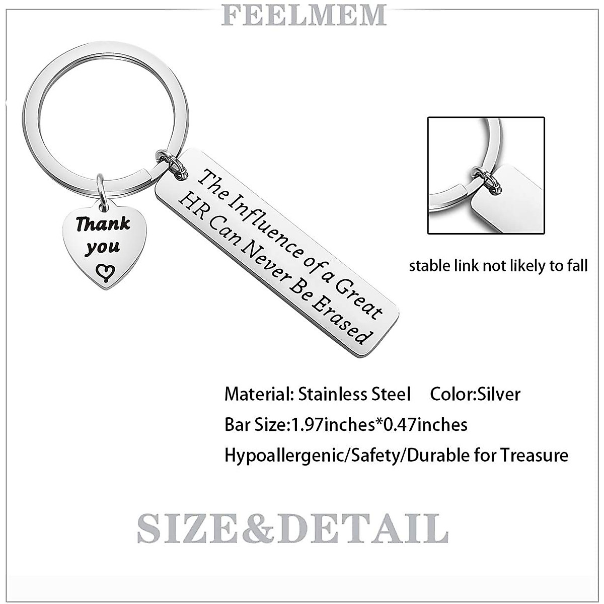FEELMEM HR Gift The Influence of a Great HR Can Never Be Erased Keychain HR Director Jewelry Thank You Gift for HR Manager Coworker Gift Human Resources Jewelry (HR)