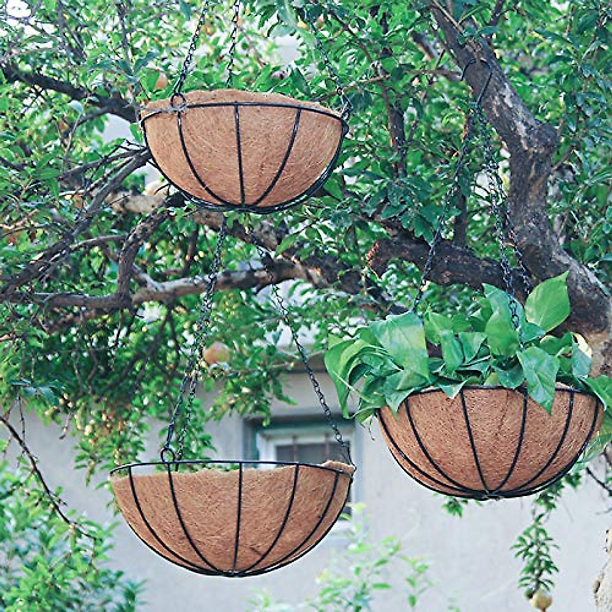 EIMQUVW Metal Hanging Planters Basket Set of 4 Hanging Flower Pots 10 Inch Chain Round Wire Plant Holder with Coco Coir Liner Garden Watering Hanging Baskets for Patio Garden Outdoor1