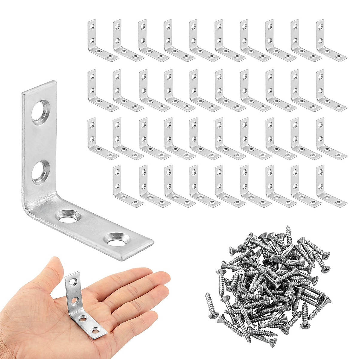 40 Pack L Bracket Corner Braces, Small Metal L Brackets for Wood, 1.5 inch Steel Joist Right Angle Brackets for Wood Shelves Chair Drawer Cabinet with Screws, Zinc Plated HOME MASTER HARDWARE