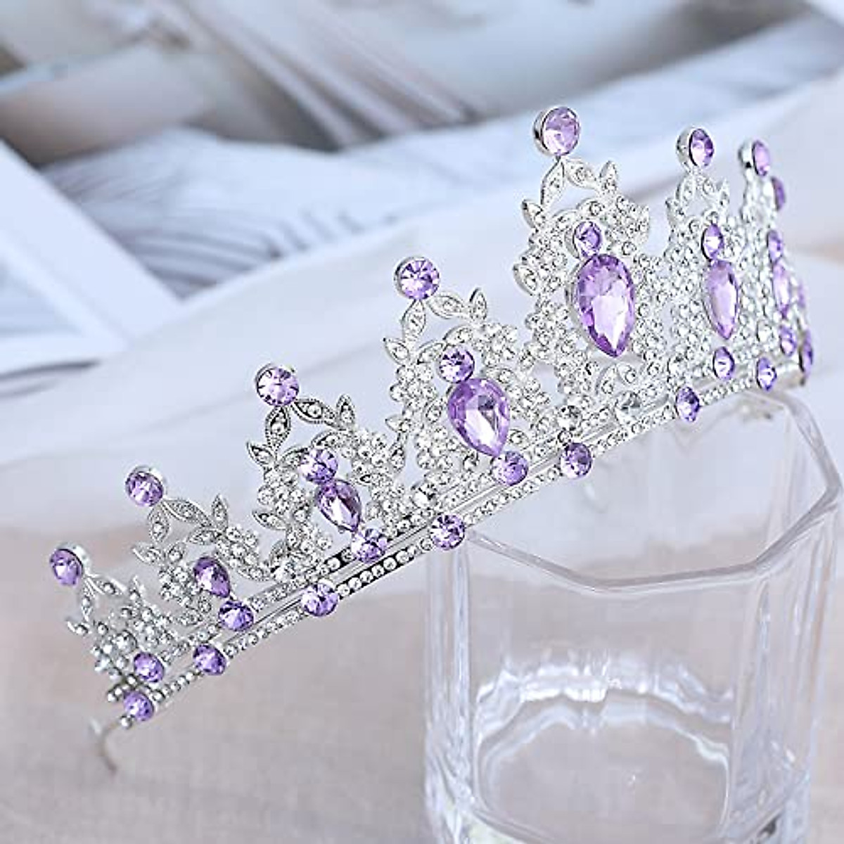 LKBBC Silver with Purple Crown, Crystal Mermaid Birthday Fairy Crown,Princess Sweet 16 Quinceanera Queen Tiara Headband