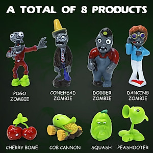 Maikerry 8pcs Plants and Zombies PVC Toys vs Plush, Action Figures Set Toy Great Gifts for Kids and Fans,Birthday and Party