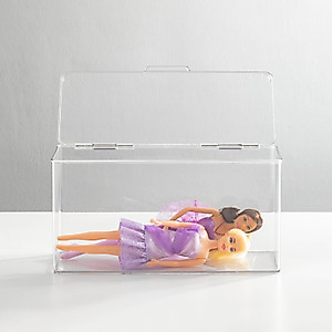 mDesign Plastic Stackable Playroom/Gaming Storage Organizer Bin Box with Hinged Lid for Drawer or Cabinet - Organize Electronics, Crayons, Games, Blocks, Toys, Lumiere Collection - 2 Pack - Clear