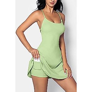 QINSEN Women's Tennis Dress Workout Dress with Built-in Bra & Shorts Pockets Athletic Dresses for Women Lily Green S