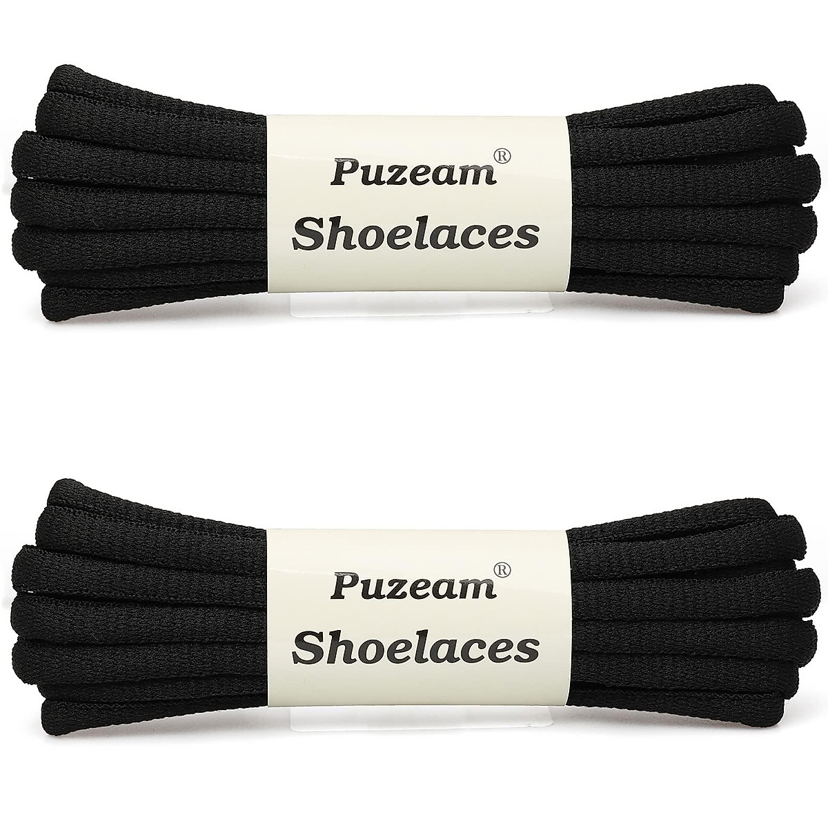 Puzeam 2 Pairs Oval Athletic Shoelaces 30 Colors 1/4" Half Round Shoe Laces for Sneakers - Black 60