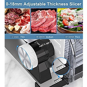 Meat Slicer, Electric Deli Meat Slicer for Home Facelle, 0-18mm Adjustable Thickness Electric Food Slicer Machine with Removable Stainless Steel Blades, Foldable and easy to store
