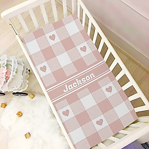 Custom Valentine's Day Plaid Baby Crib Sheets Soft Toddler Bed Sheets Breathable Mattress Cover Playard Sheet for Toddler Boys Nursery Bed Mattress, 52 * 28 * 9in