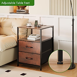 topfresh Brown Nightstand with Charging Station End Table Side Tables with USB Ports and Outlets Bedroom Nightstand with Fabric Drawers End Table with Open Shelf Modern Nightstand 1pcs
