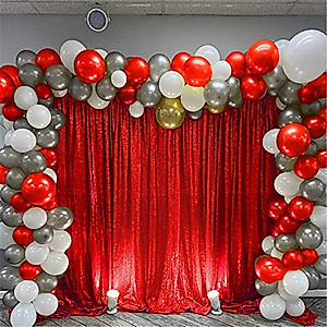 Red Backdrop Curtain 2 Panels 2ftx8ft Sequin Backdrop Drapes Red Glitter Curtains Shimmer Wedding Backdrop Curtain Drapes Fabric Red Background