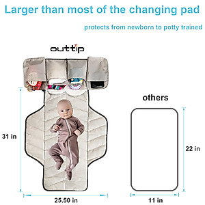 outtip Extra Large Portable Diaper Changing Pad,Foldable Travel Diapering Changing Mat with Pockets,Reusable Compact Changing Station,Baby Shower Gifts for Newborn Girl & Boy