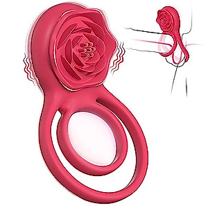 Vibrating Cock Ring with Rose Clitoral Stimulator, Pleasure Penis Ring Vibrator Couples Adult Sex Toys for Men Women, 7 Vibrations Male Couple Sex Toy