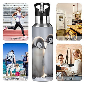 STAYTOP Stainless Steel Vacuum Insulated Portable Insulation Cup, Leak-Proof Sports Bottle Coffee Travel Mug with Straw, Suitable for Students and Kids, Men, Women-Cute Penguin
