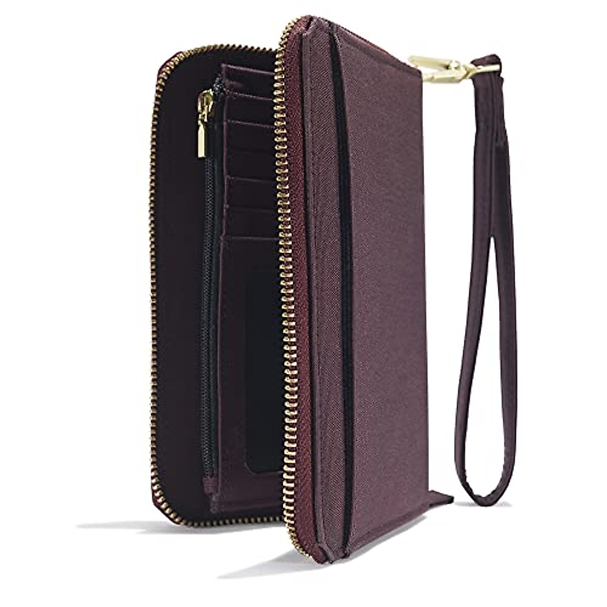 Carhartt Rugged Canvas Wallets for Women, Available in Multiple Styles & Colors, Nylon Duck Lay-Flat Clutch (Deep Wine), One Size
